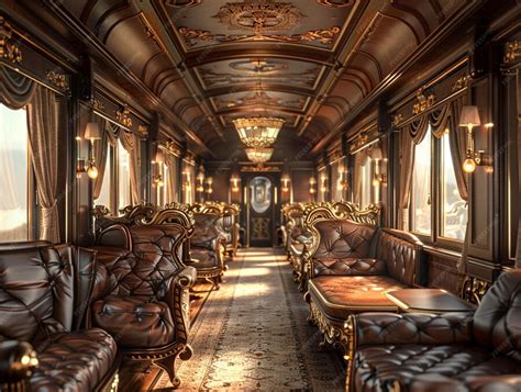 A Vintage Train Carriage Interior With Plush Seating Polished Wood