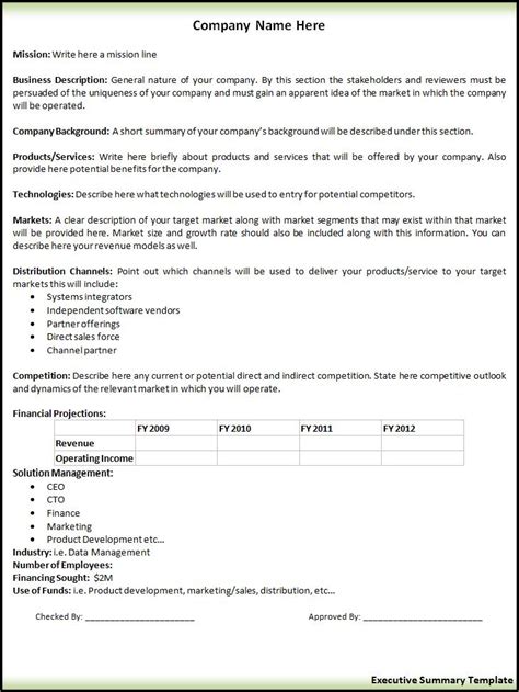 Executive Summary Layout Free Word Templates