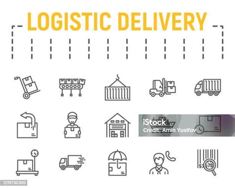 물류 배송 라인 아이콘 세트 배달 기호 컬렉션 벡터 스케치 로고 일러스트 레이션 물류 배달 아이콘 배송 표지판 흰색 배경에 격리 선형 Pictograms 패키지 0명에 대한