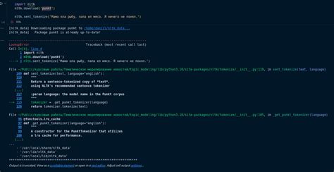 Python Ошибка в запуске Senttokenize библиотеки Nlkt Stack
