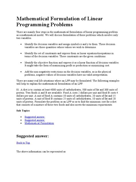 Mathematical Formulation Of Linear Programming Lp Problems Pdf Mathematics Of Computing