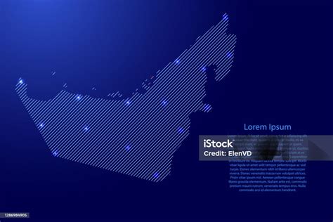 파란색 패턴경사 평행선과 빛나는 우주 별 격자에서 아랍 에미리트지도 벡터 그림입니다 0명에 대한 스톡 벡터 아트 및 기타 이미지