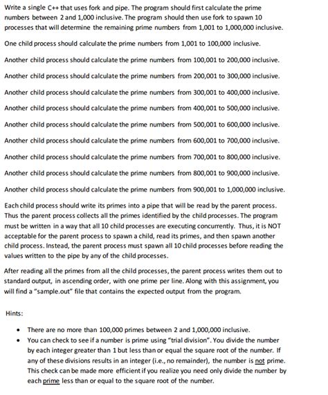 Solved Write A Single C That Uses Fork And Pipe The