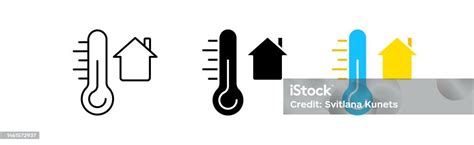 실내 온도 아이콘을 설정합니다 온도계 가정 편안함 지구 온난화 여름 더위 따뜻함 위로 기상학 학위 건강 발열 날씨 개념입니다 다른 스타일의 벡터 선 아이콘 가정의 방에 대한
