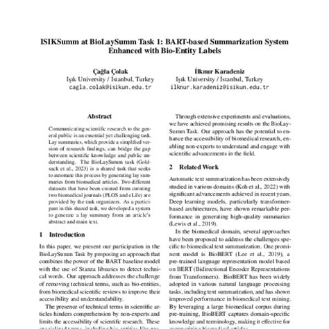 Isiksumm At Biolaysumm Task 1 Bart Based Summarization System Enhanced With Bio Entity Labels