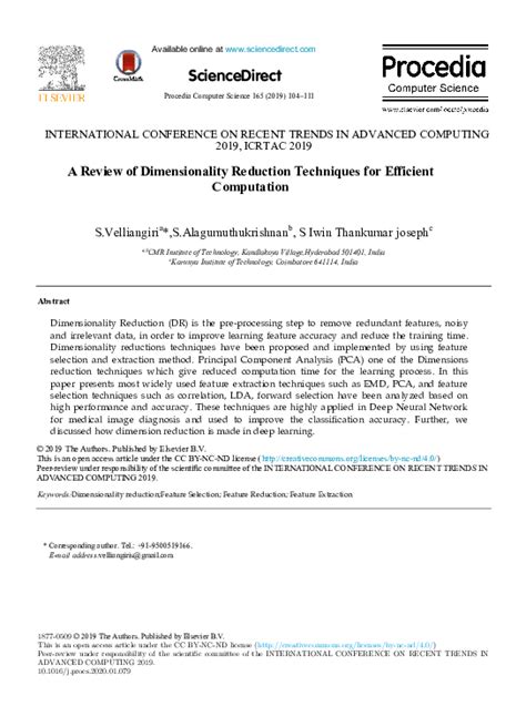 Pdf A Review Of Dimensionality Reduction Techniques For Efficient Computation