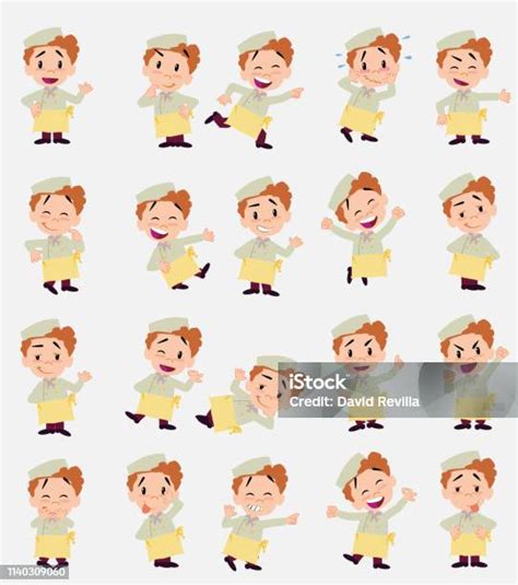 만화 캐릭터 요리사입니다 벡터 벡터 일러스트에서 다른 활동을 하 고 항상 긍정적 인 태도에 다른 자세 태도와 포즈로 설정 합니다 그래프에 대한 스톡 벡터 아트 및 기타