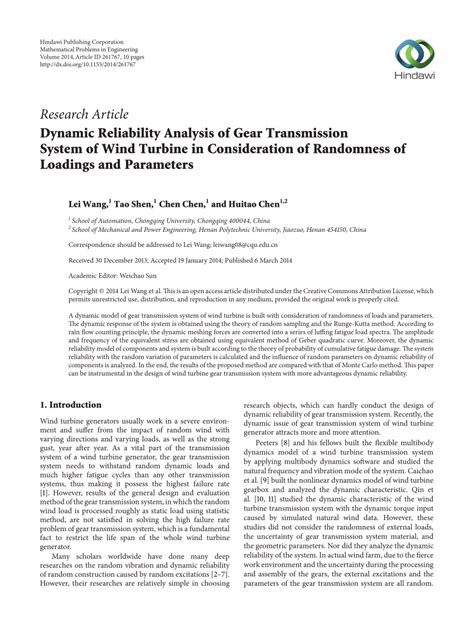 Pdf Dynamic Reliability Analysis Of Gear Transmission System Of Wind Turbine In Consideration