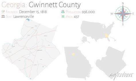 Large And Detailed Map Of Gwinnett County In Georgia Usa Wall Mural