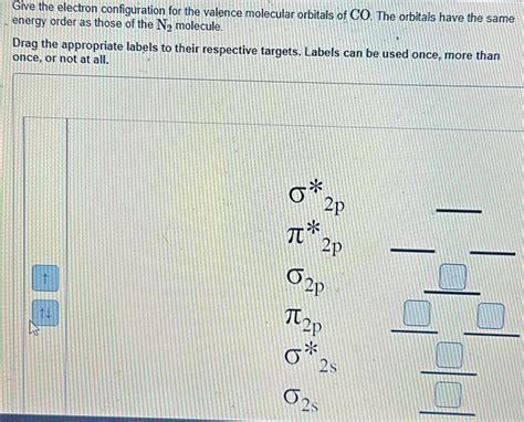 Solved Give The Electron Configuration For The Valence Molecular Orbitals Of Co The Orbitals
