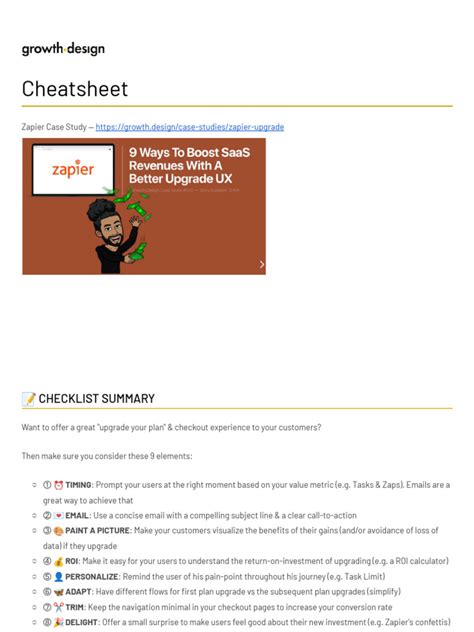 Zapier Upgrade Cheat Sheet Pdf Return On Investment Human Communication