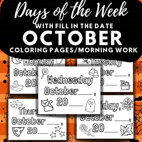 Days Of The Week Coloring Page W Fill In The Date Aug Nov Tpt