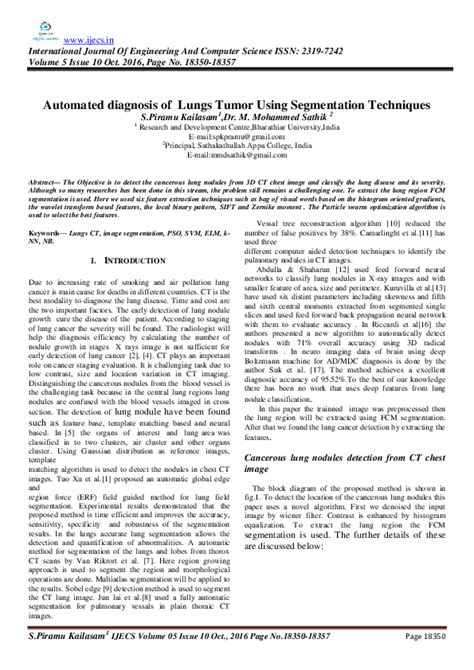 Pdf Automated Diagnosis Of Lungs Tumor Using Segmentation Techniques