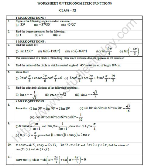 Simple Trigonometric Equations Worksheets Tessshebaylo