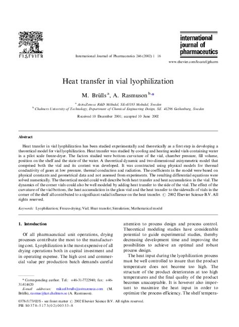 Pdf Heat Transfer In Vial Lyophilization Mikael Brülls