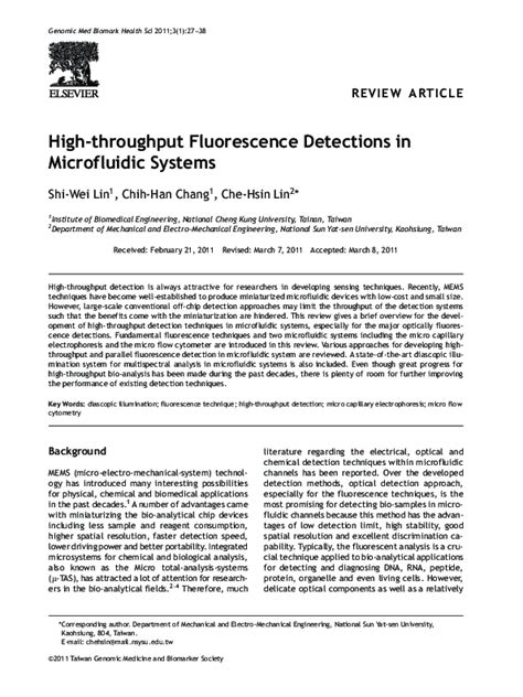 Pdf High Throughput Fluorescence Detections In Microfluidic Systems