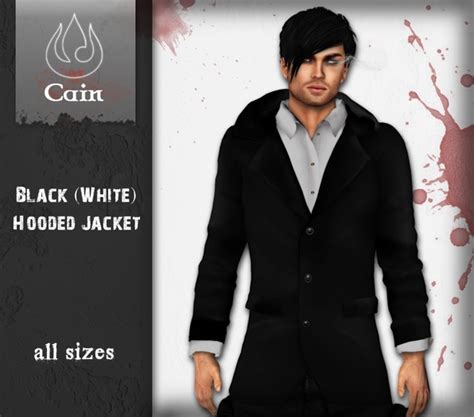 Second Life Marketplace Cain Black White Mens Hooded Jacket
