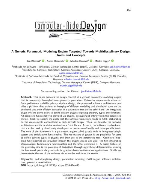 Pdf A Generic Parametric Modeling Engine Targeted Towards Multidisciplinary Design Goals And