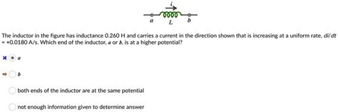The Inductor In The Figure Has Inductance 0 260 H And Carries A Current In The Direction Shown