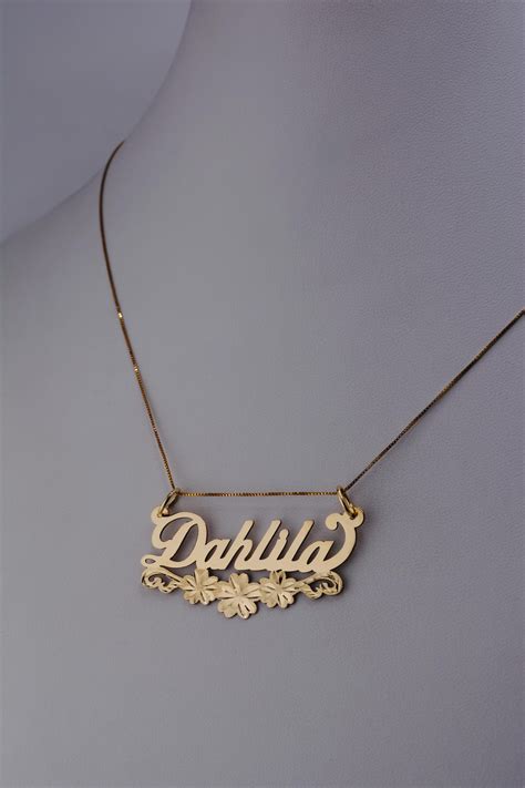 Triple Flower Nameplate 10k14k Solid Real Gold Custom Name Pendant