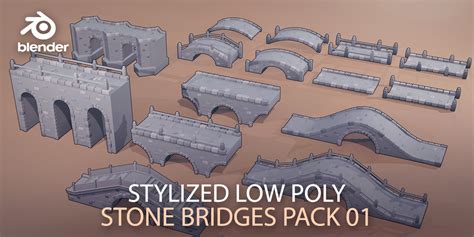 low poly stylized stone bridges pack 01 blender market