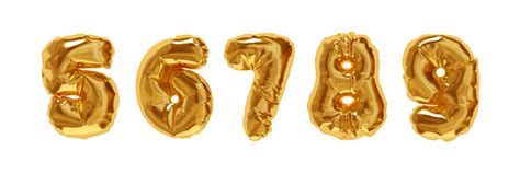부풀어 오른 풍선 숫자는 5에서 9까지 흰색 배경에 고립되어 있습니다 사실적인 3d 디자인 구겨진 라텍스 소재의 골드 그라데이션 색상으로 만든 숫자 세트입니다 벡터 일러스트