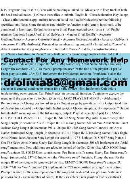 815 Program Playlist C You Will Be Building A Linked List Makpdf