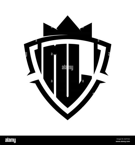 Ml Letter Bold Monogram With Triangle Curve Shield Shape With Crown