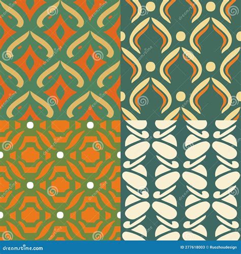 Set Of Four Seamless Patterns With Abstract Geometric Ornament Vector Illustration Stock
