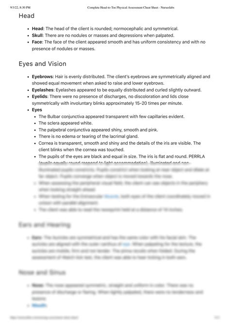 Solution Complete Head To Toe Physical Assessment Cheat Sheet