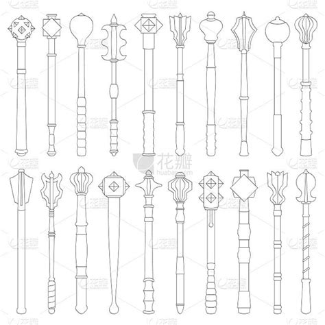 矢量单色图标设置与古老的战斗狼牙棒素材 花瓣网