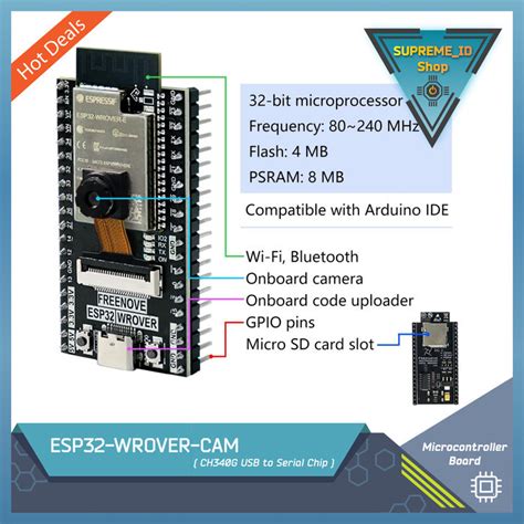 jual esp32 wrover cam wifi ble bluetooth 40 pin development microcontroller processor dev mobo