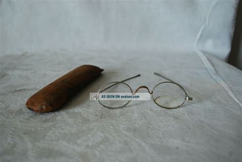 Antique Round Silver Wire Rim Glasses Spectacles Bifocals With Case