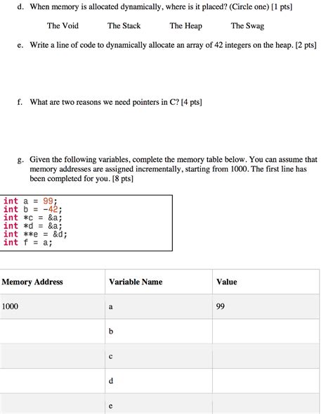 Solved D When Memory Is Allocated Dynamically Where Is It Chegg