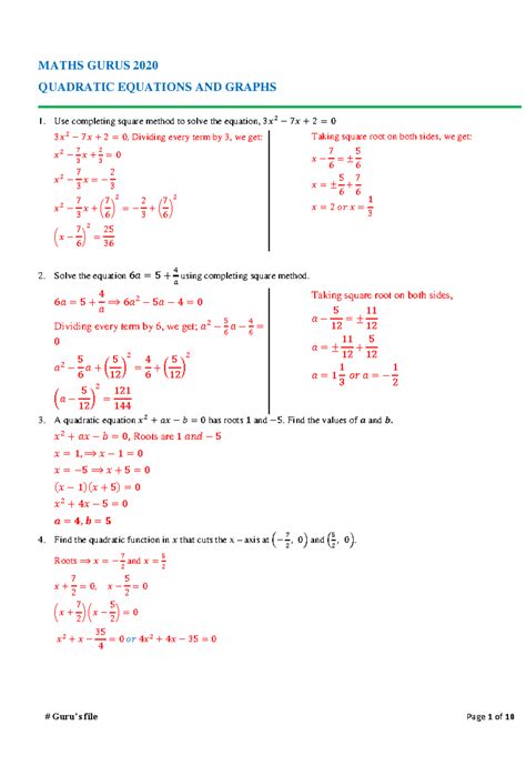 3 1 Quadratic Equation And Expression Ms Maths Gurus 2020 Quadratic