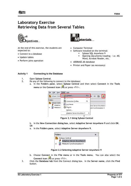 02 Laboratory Exercise 1 Retrieving Data From Several Tables Pdf Databases Computer