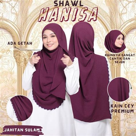「fallfreshness」selendang Hanisa Getah Sulaman Fabrik Krep Cey