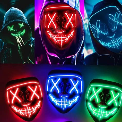 Wireless Scary Glowing Mask Led Halloween Horror Neon Light Carnival
