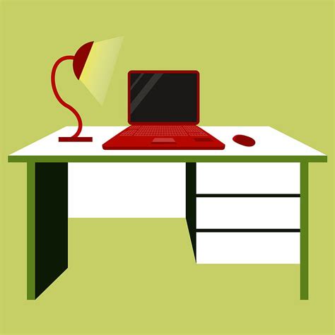 Workplace Desk Computer Lamp Top Angle View Flat Vector Ai Eps Uidownload