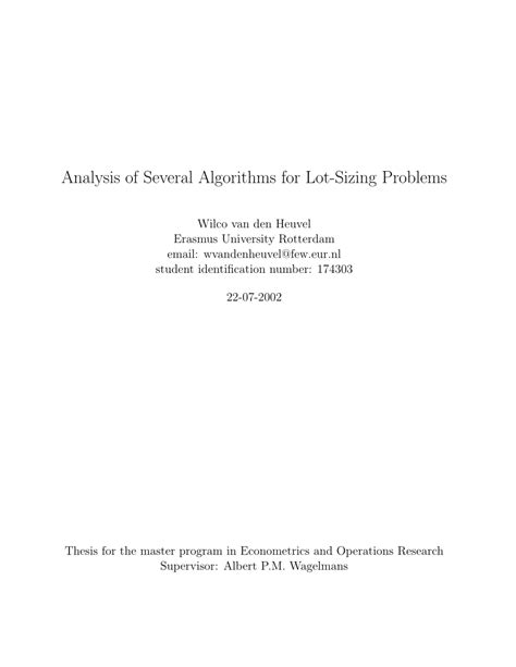 Pdf Analysis Of Several Algorithms For Lot Sizing Problems