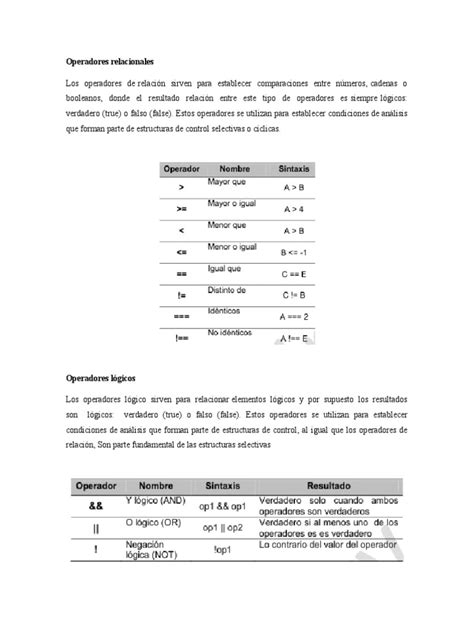 Operadores De Estructuras Selectivas Y Variables Especiales De Java Script Pdf