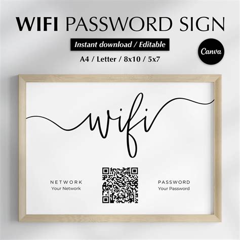 Wifi QR Code Sign Printable Wifi Sign Wifi Password Sign Editable Instant Download Airbnb