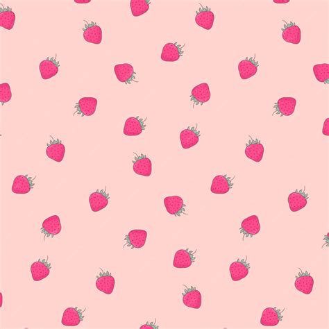 귀여운 딸기 패턴 핑크 파스텔 배경 프리미엄 벡터
