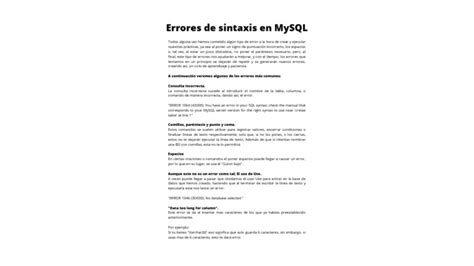 Errores De Sintaxis En Mysql Pdf