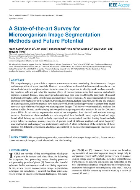 Pdf A State Of The Art Survey For Microorganism Image Segmentation Methods And Future Potential