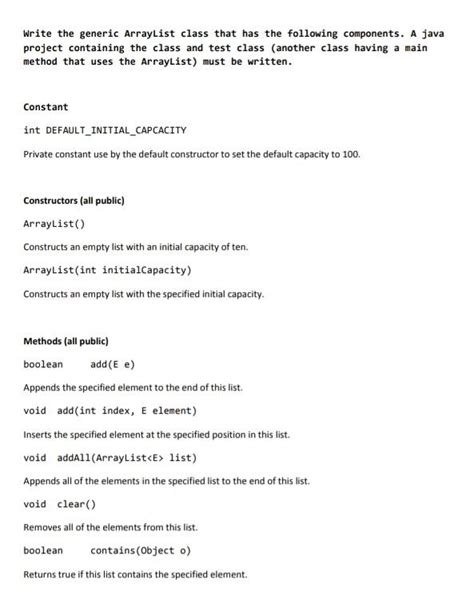 Solved Write The Generic Arraylist Class That Has The