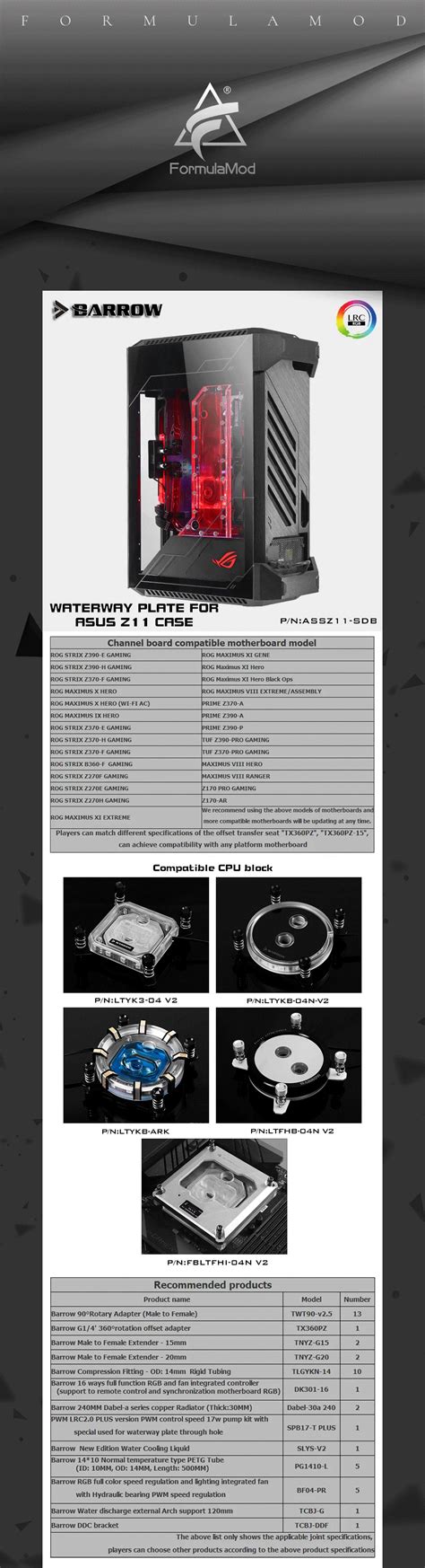 Barrow Water Board For ASUS ROG Z11 Case Water Cooling System CPU GPU Cooler Water Tank