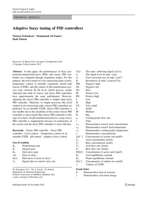 Adaptive Fuzzy Tuning Of Pid Controllers Pdf Control Theory Fuzzy Logic