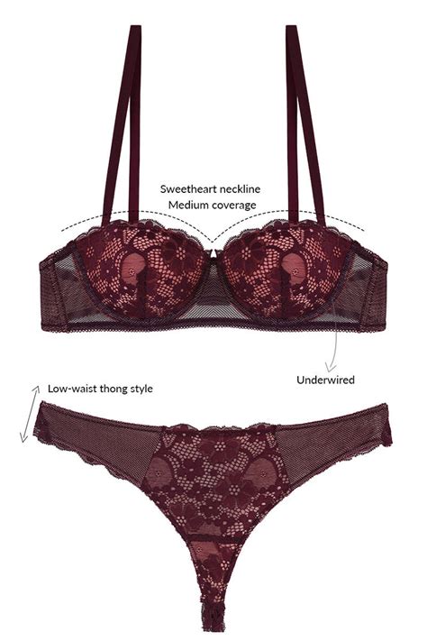 Buy Zivame Luxe Lace Strapless Bra With Thong Panty Magenta At Rs1590