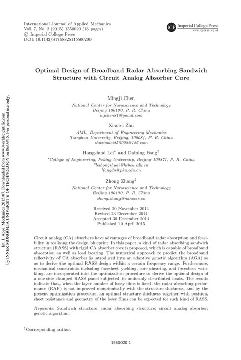 Pdf Optimal Design Of Broadband Radar Absorbing Sandwich Structure